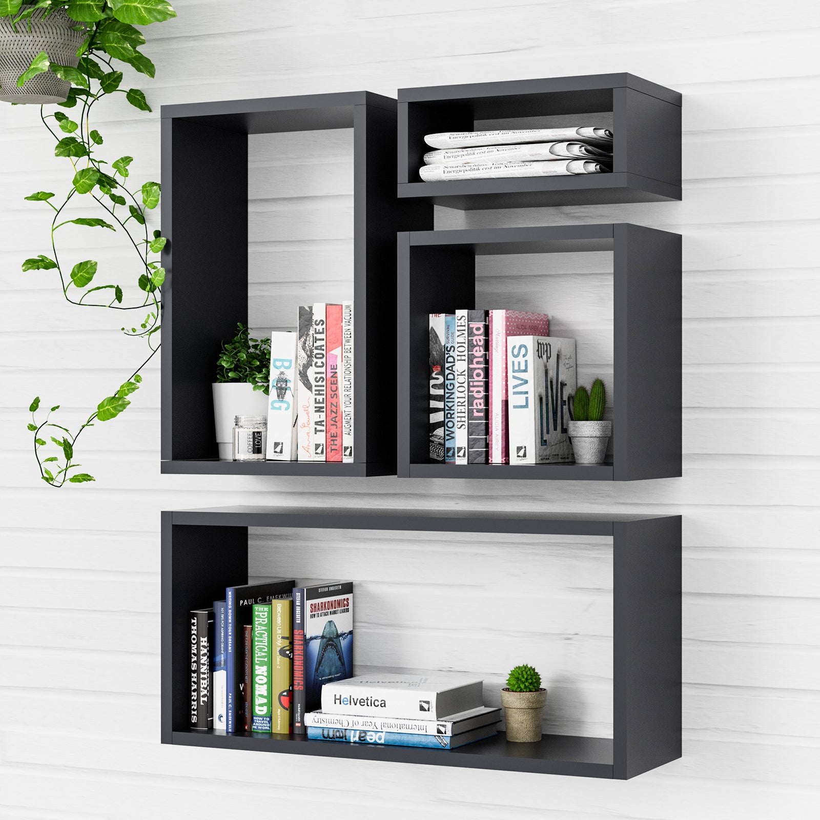 KABOON Floating Cube Shelves--Black – kaboondesk